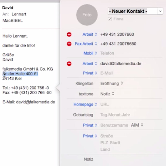 OS X 10.10 Yosemite Video-Tipp: Kontaktdaten aus E-Mail-Signatur ...